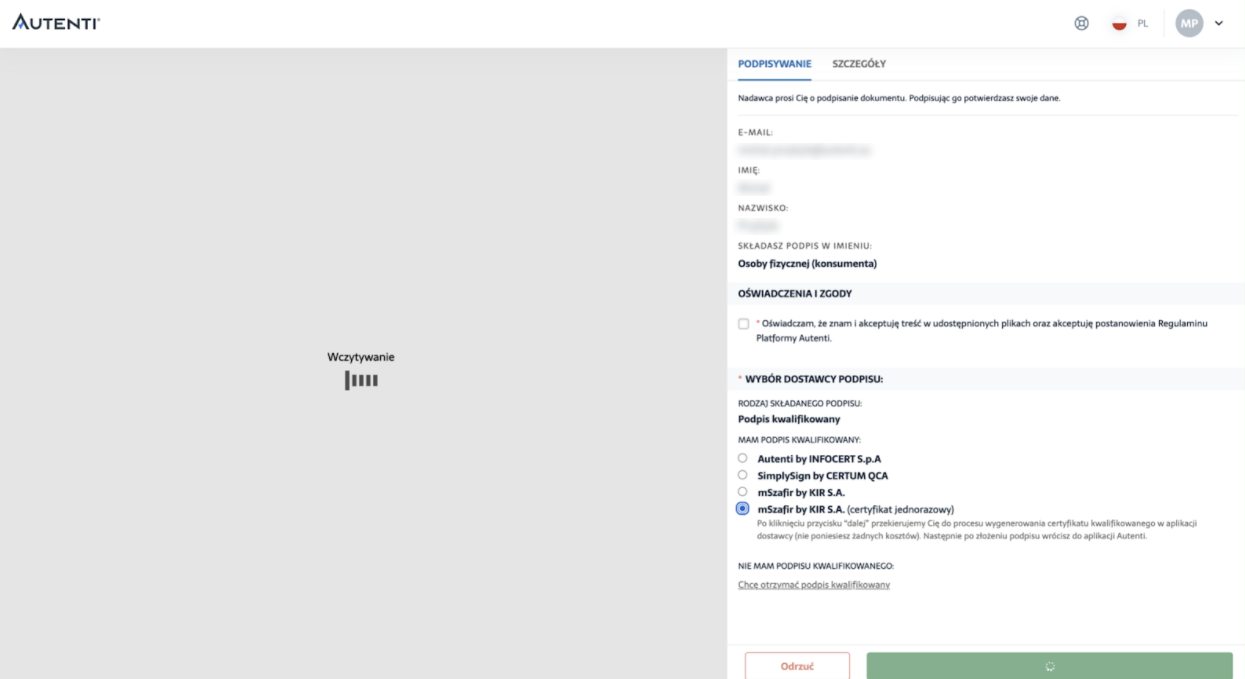 Jednorazowy podpis kwalifikowany mSzafir