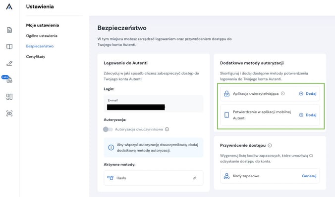 Wieloskładnikowe uwierzytelnianie (MFA) już na platformie Autenti
