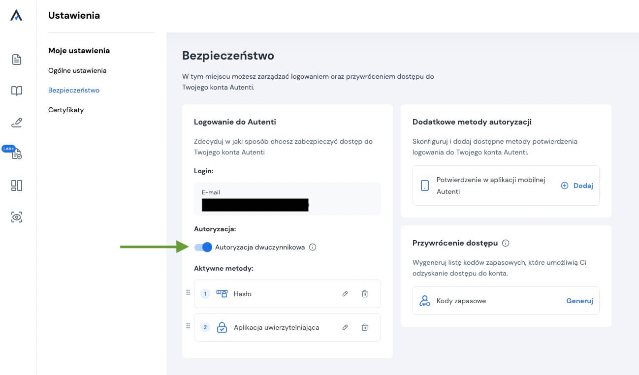 Wieloskładnikowe uwierzytelnianie (MFA) już na platformie Autenti